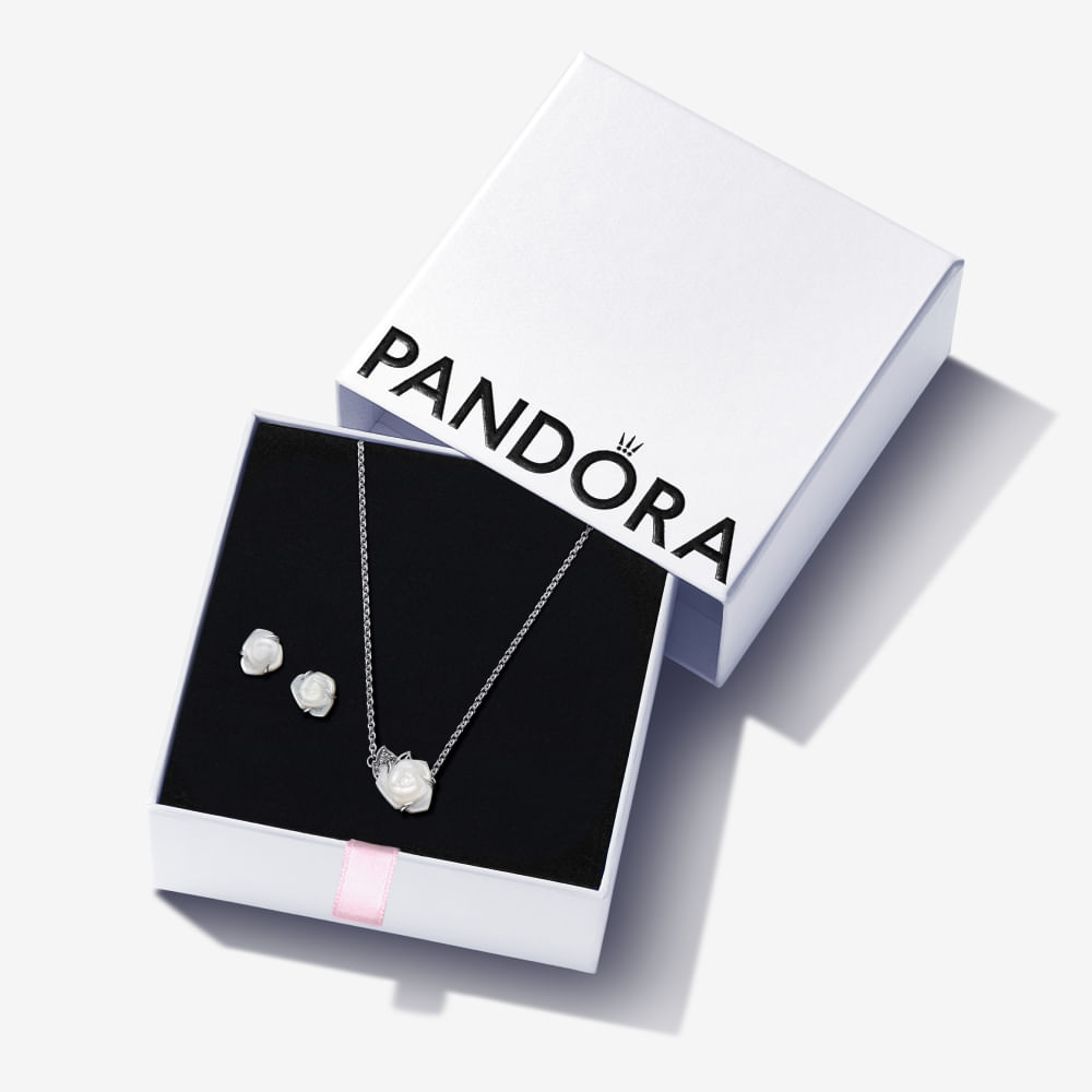 Set Collar y Aretes Rosas Blancas Floreciendo|Pandora - Joyas Pandora ...