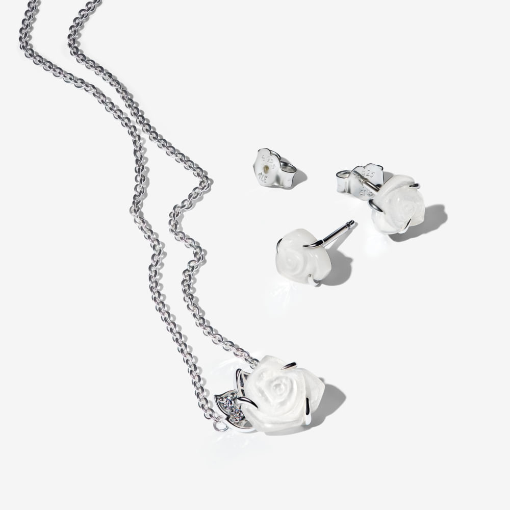 Set Collar y Aretes Rosas Blancas Floreciendo|Pandora - Joyas Pandora ...