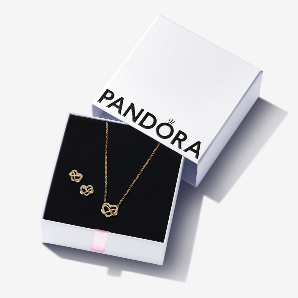 Set Collar y Aretes con Corazón Infinito Dorado Brillante|Pandora ...