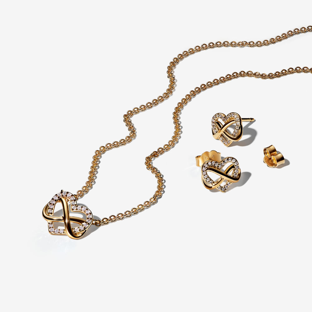 Set Collar y Aretes con Corazón Infinito Dorado Brillante|Pandora ...