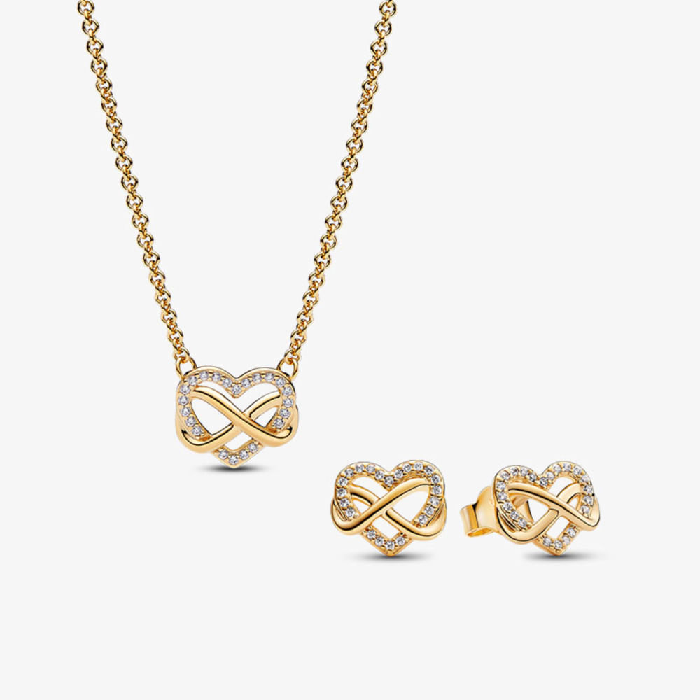 Set Collar y Aretes con Corazón Infinito Dorado Brillante|Pandora ...