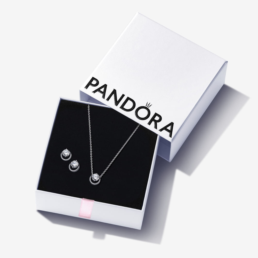 Set Collar y Aretes con Halo Redondo Brillante|Pandora - Pandora™ PE ...