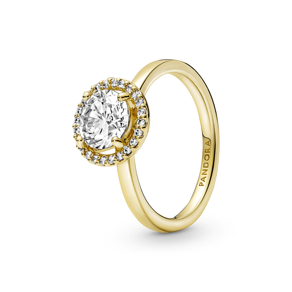 Anillo Halo Redondo Brillante Recubrimiento En Oro De 14K|Pandora ...