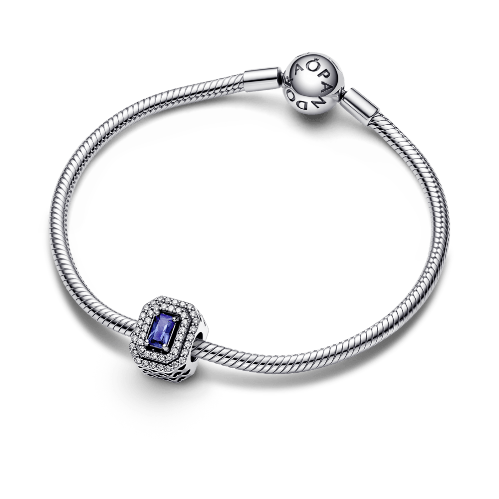 Charm rectangular en niveles Azul brillante Pandora Plata Esterlina ...