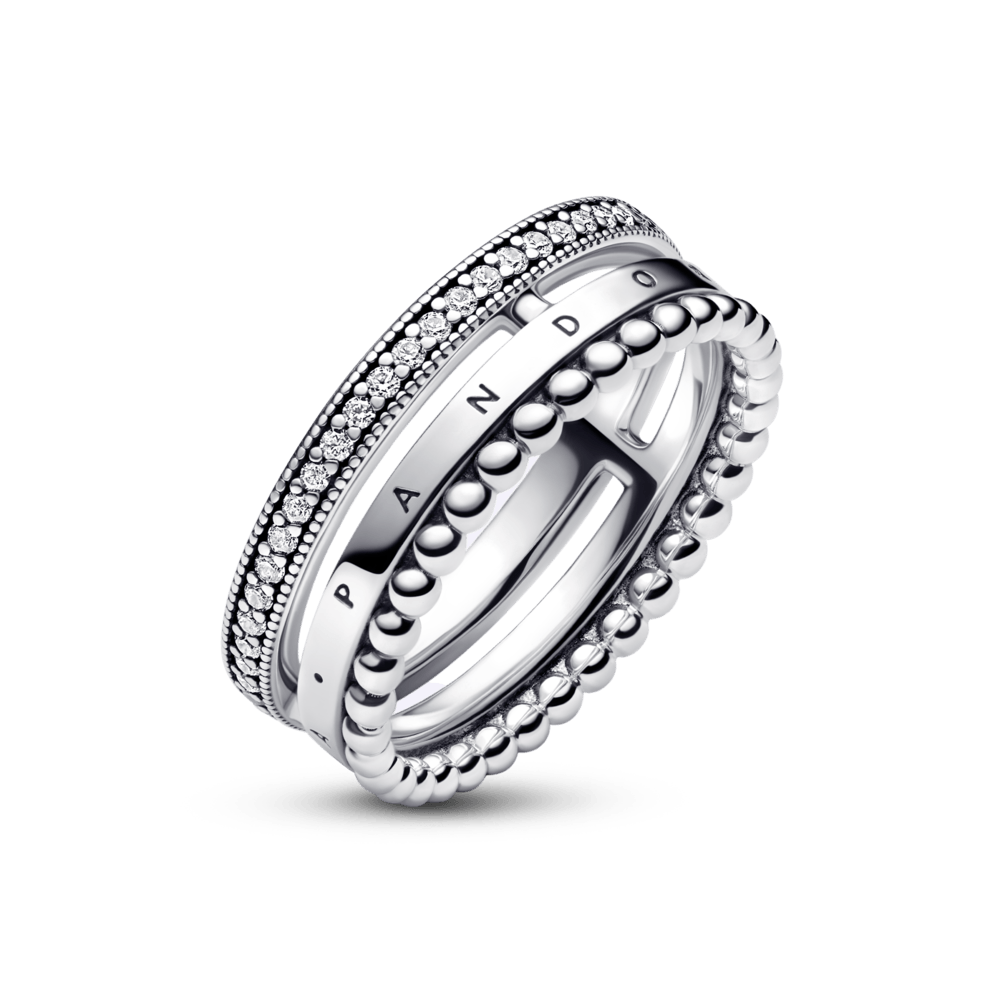 Anillo con pavé y abalorios con logotipo de Pandora Signature|Pandora ...