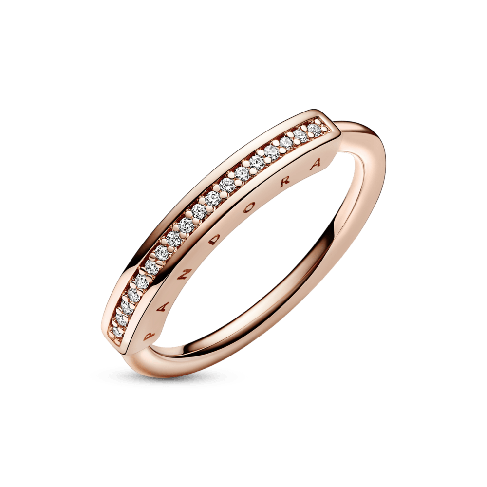 Anillo I-D en pavé Pandora Signature Recubrimiento en Oro Rosa|Pandora ...