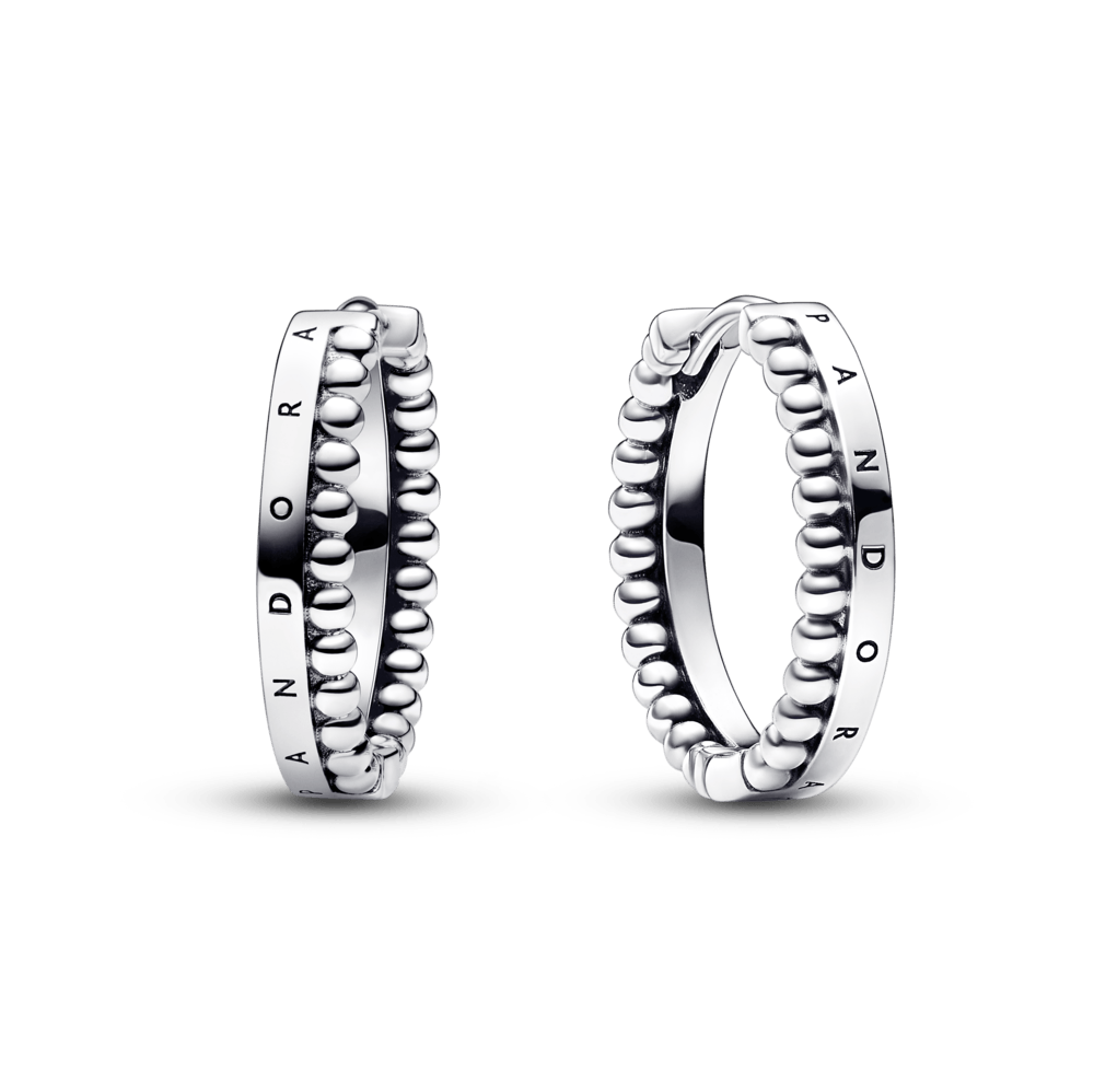 Aretes de aro con logotipo y cuentas Pandora Signature|Pandora ...