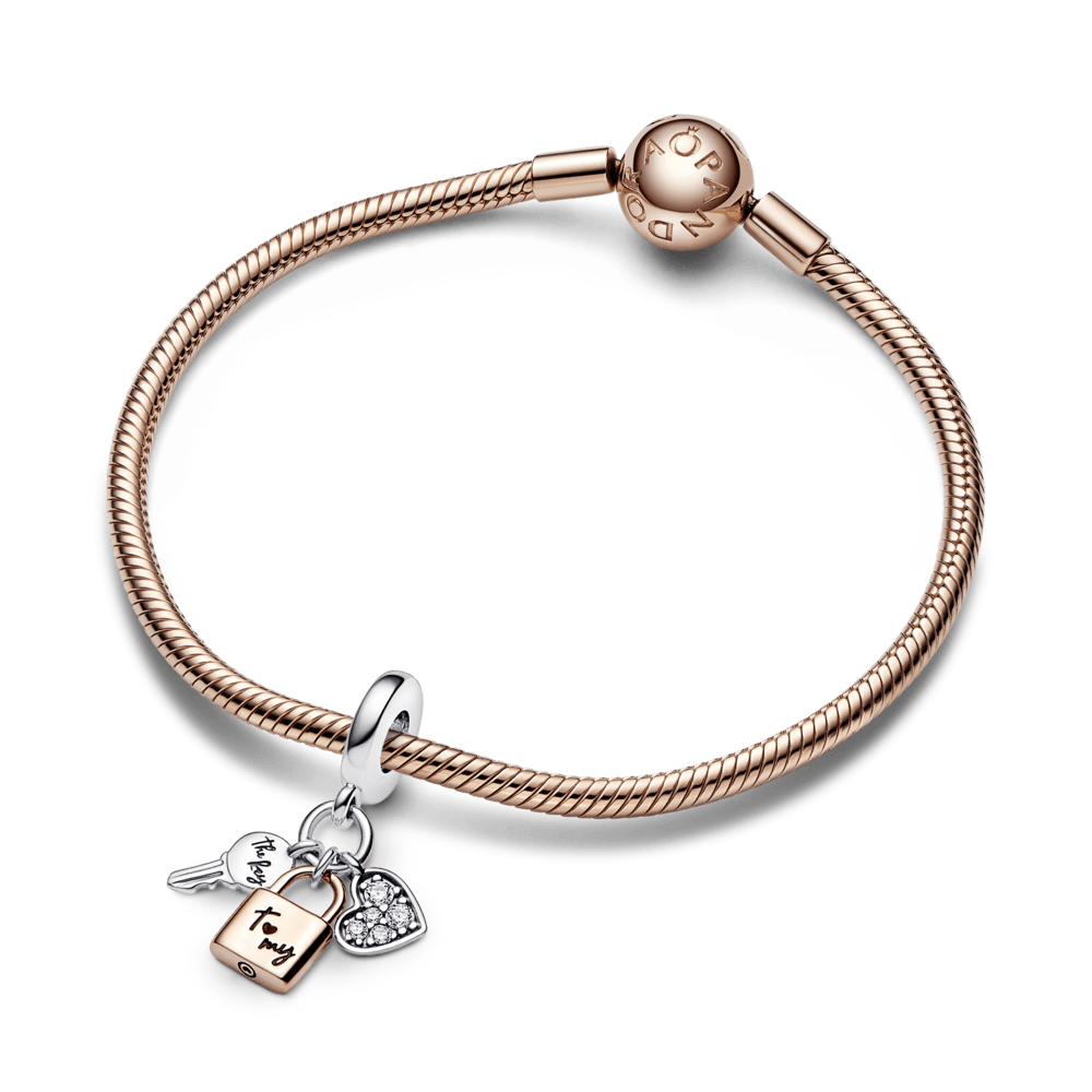 Charm colgante triple de dos tonos Llave, Candado y Corazón ...