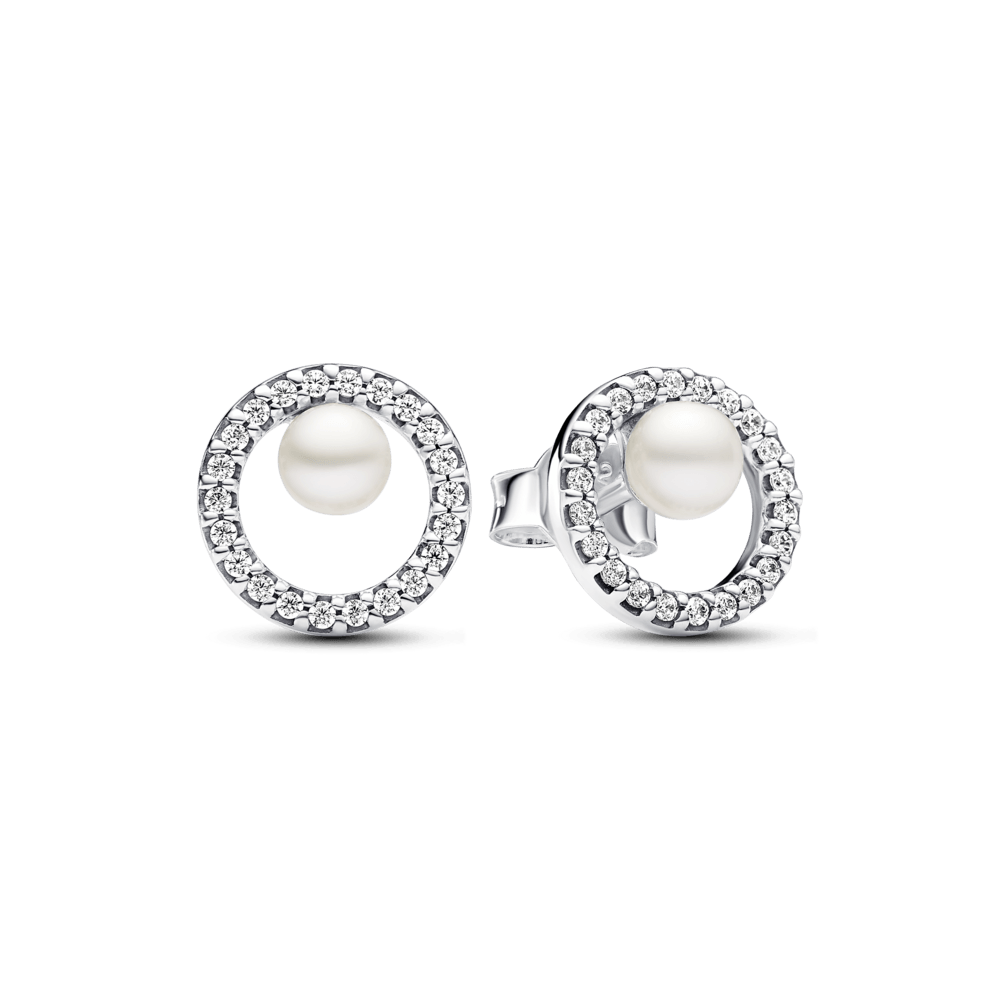 Aretes de Botón Perla Cultivada de Agua Dulce Tratada y Halo de Pavé ...