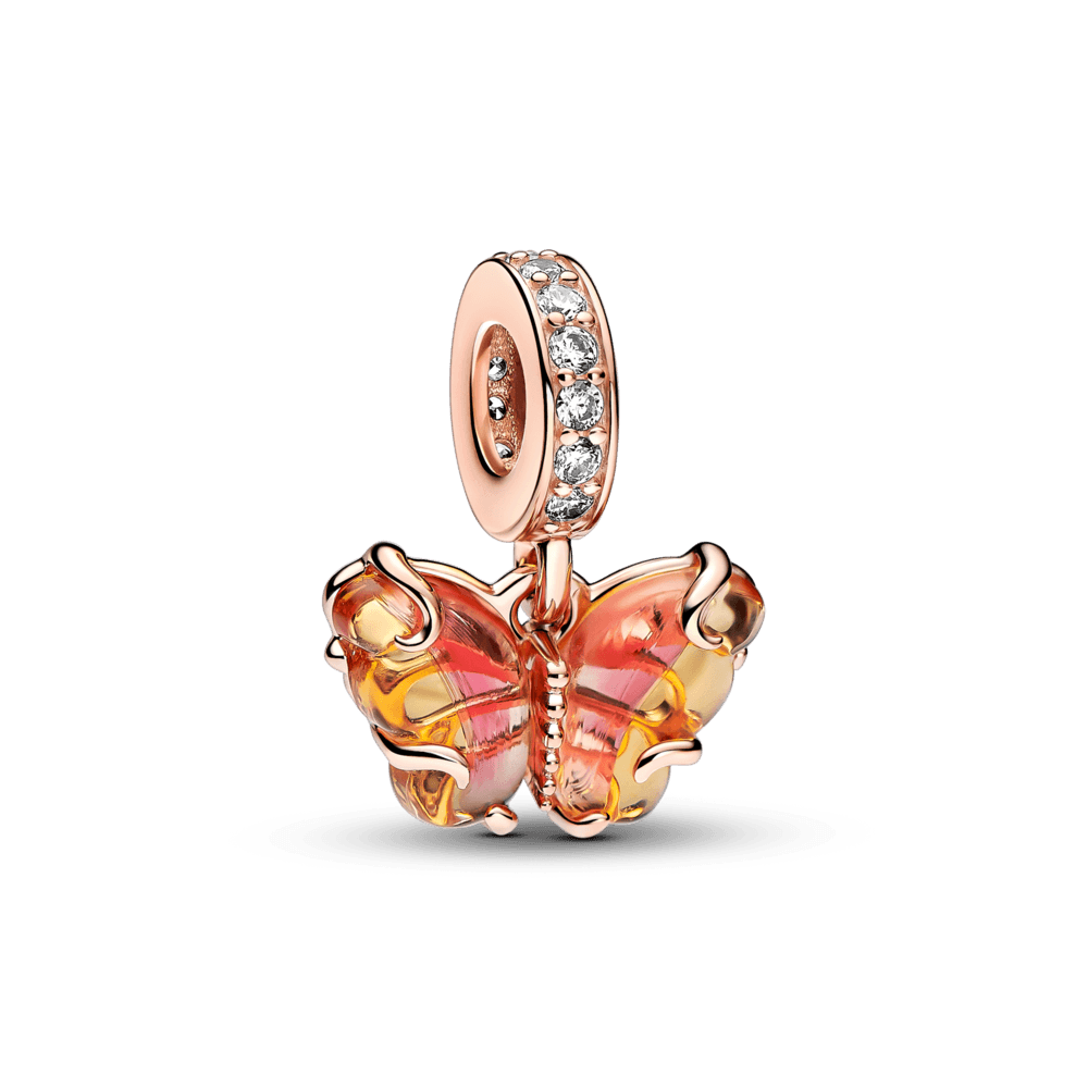 Charm Colgante de Cristal de Murano Rosa y Amarillo Mariposa|Pandora ...