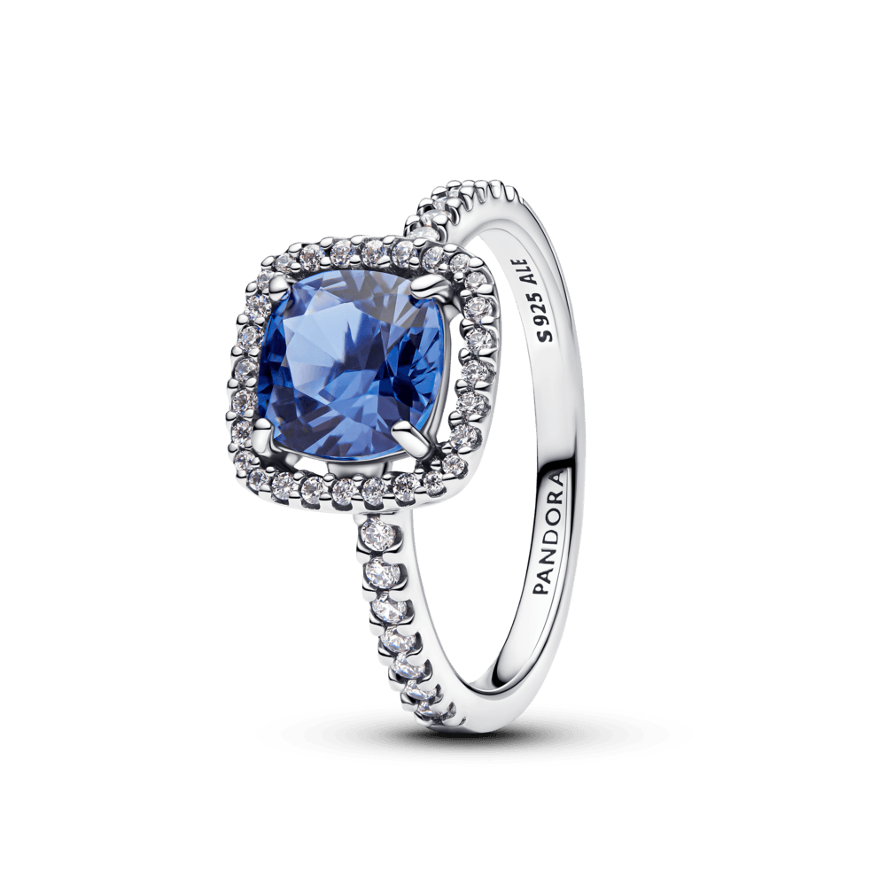 Anillo Declaración Halo Cuadrado Azul Brillante |Pandora - Joyas ...
