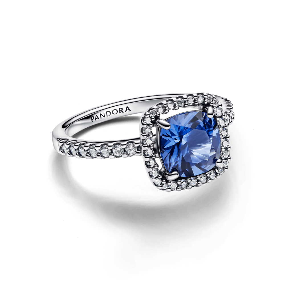 Anillo Declaración Halo Cuadrado Azul Brillante |Pandora - Pandora™ PE ...
