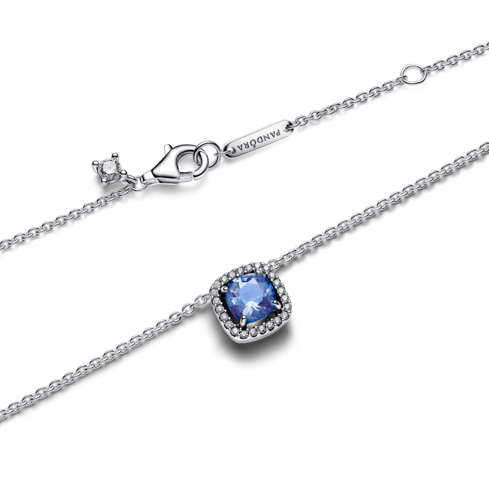 Collar Halo Azul Cuadrado Brillante|Pandora - Pandora Perú| Joyería para Regalar en esta Temporada