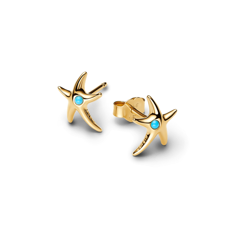 Aretes de Botón Estrella de mar con recubrimiento en oro de 14k con ...
